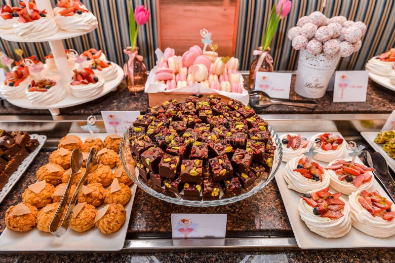 Big Assortment of Various Desserts in the Restaurant Stock Image ...