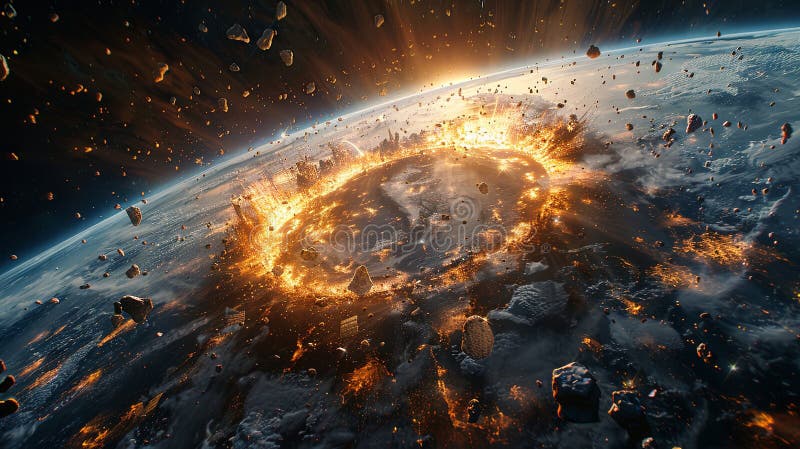 Big Asteroid Crashing on the Surface of an Earth Stock Illustration - Illustration of damage ...