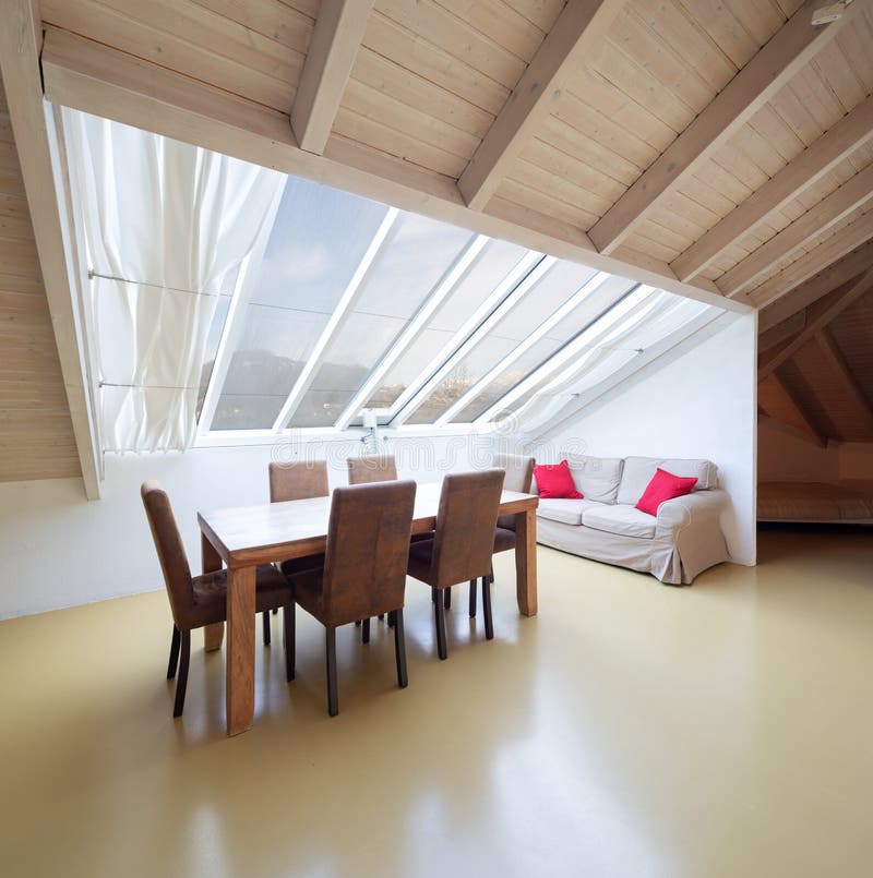 Area of Lunch in Small Loft Stock Image - Image of large, divan: 142050941
