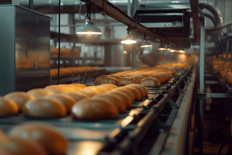 In a Big Bakery Industry, Baking Bread in Industrial Stock Photo ...