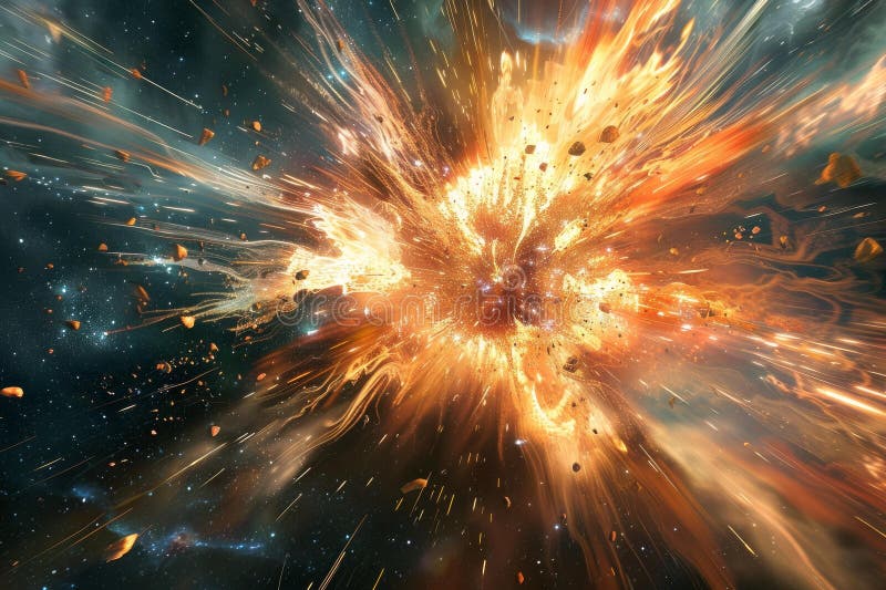 Big Bang Explosion with Debris Flying Toward the Viewer in Outer Space ...