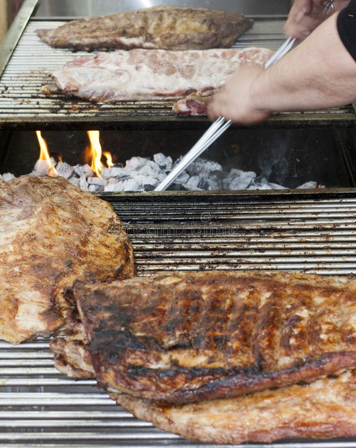 Big Barbecue with Meal on Grill Stock Photo - Image of meal, beef: 69275512