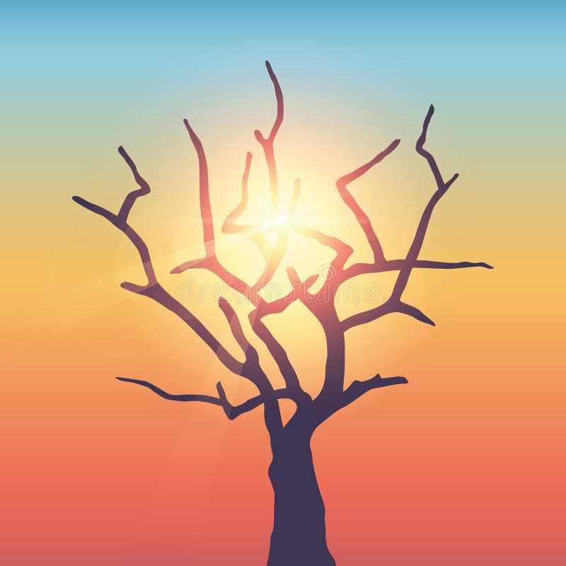 Big Bare Tree in Sunny Colorful Sky Stock Vector - Illustration of bare ...