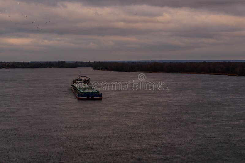 Big Barge and Ship on River Dnieper Stock Image - Image of petroleum ...