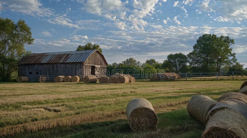 Big Barn with a Stacks of Hay Stock Video - Video of landscape ...