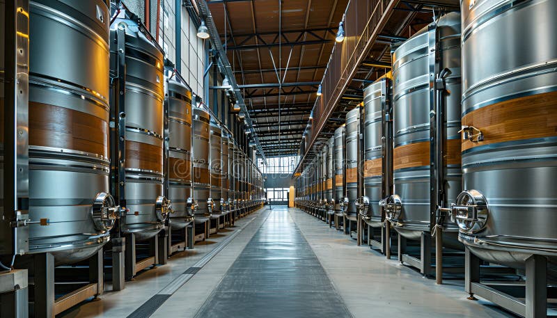 Big Barrels in the Territory of the Plant. Barrels for Storage of a Raw ...