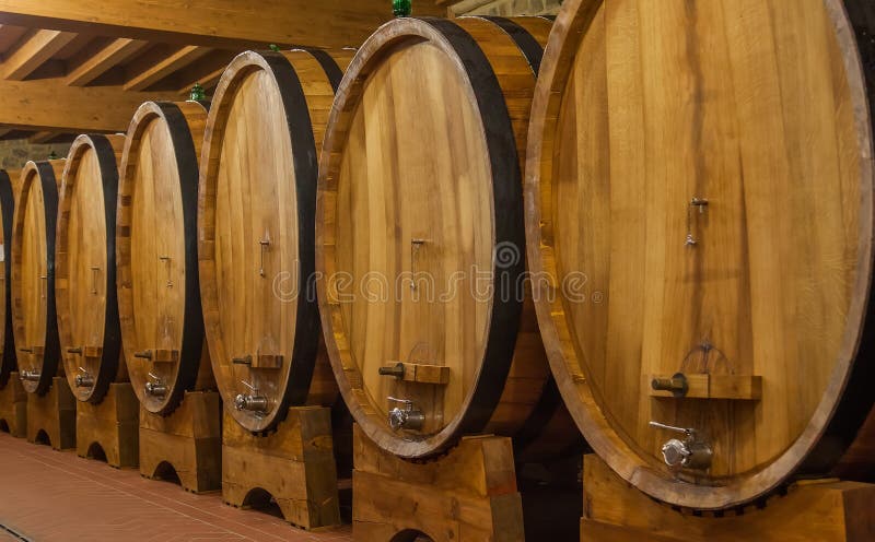 Big Barrels with Wine in Winery Cellar Stock Photo - Image of winery ...