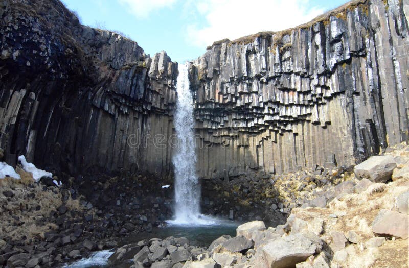 Big Basalt Column Waterfall Pouring Down in Iceland Stock Image - Image ...