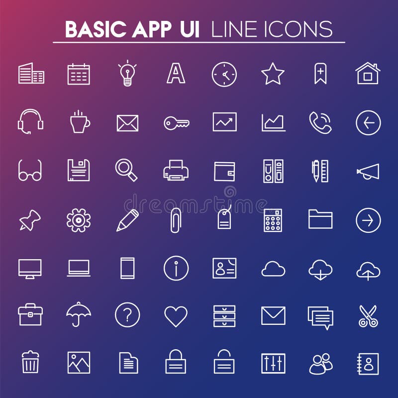 Big Basic App UI, UX and Office Linear Icon Set Stock Vector ...