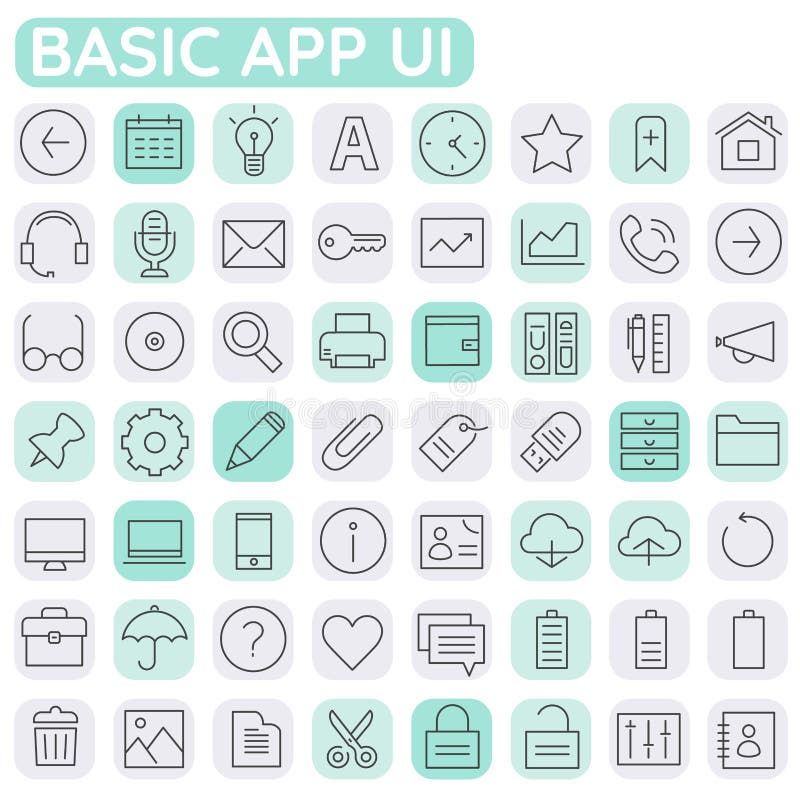 Big Basic App UI, UX And Office Linear Icon Set Stock Vector ...