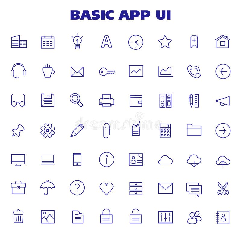 Big Basic App UI, UX and Office Linear Icon Set Stock Vector ...