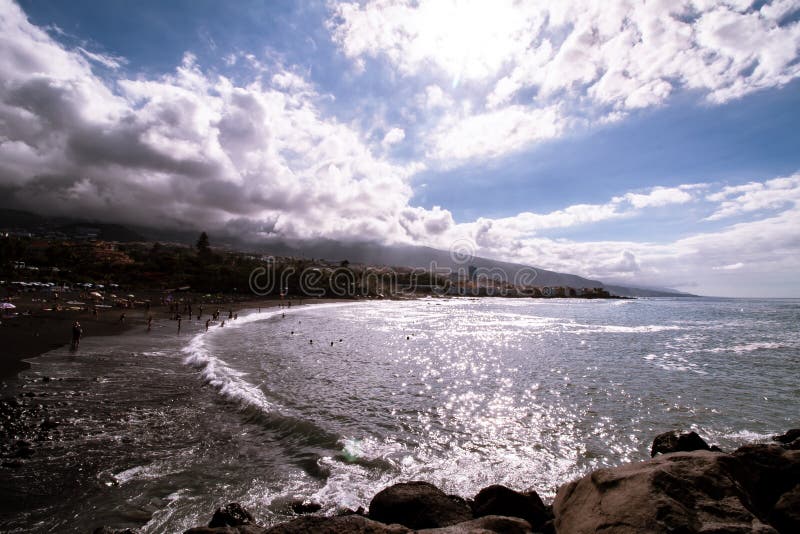 Big beach view with clouds stock photo. Image of beach - 141233538