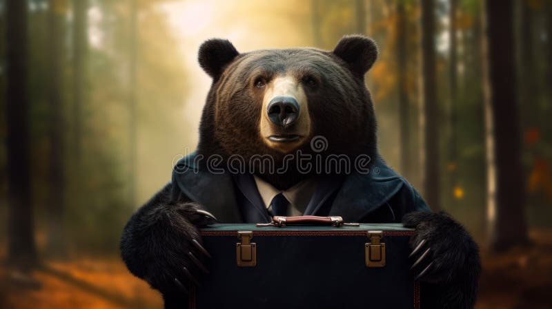 A Big Bear in a Business Suit with a Suitcase in His Hands, in the ...