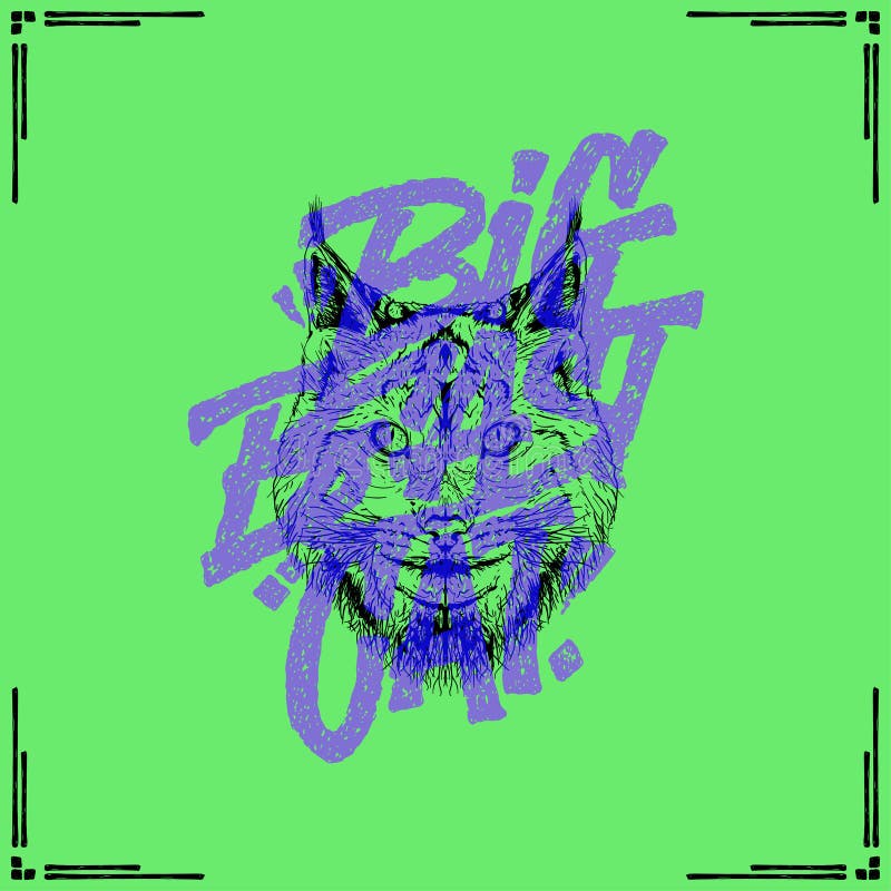 Big Beast Cat of Eurasian Lynx Illustration with Lettering Typography ...
