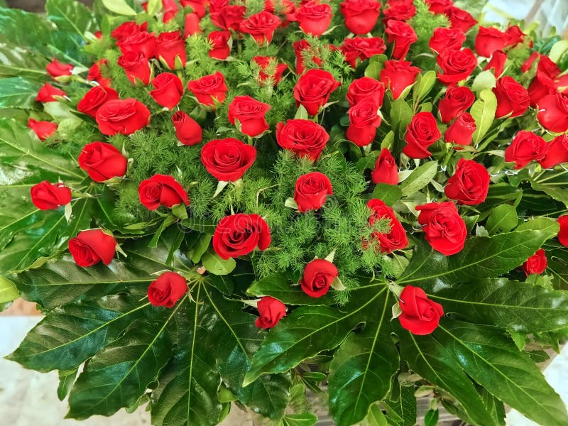 Big Bouquet of Flowers with Red Roses Stock Image - Image of floral ...