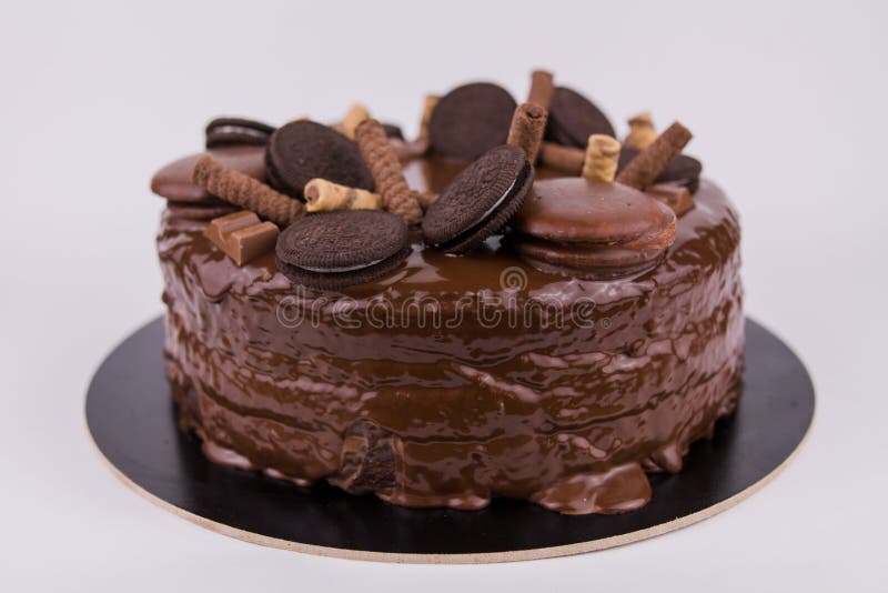 Big Beautiful Chocolate Cake with Cookie and Candy Decorations Stock ...
