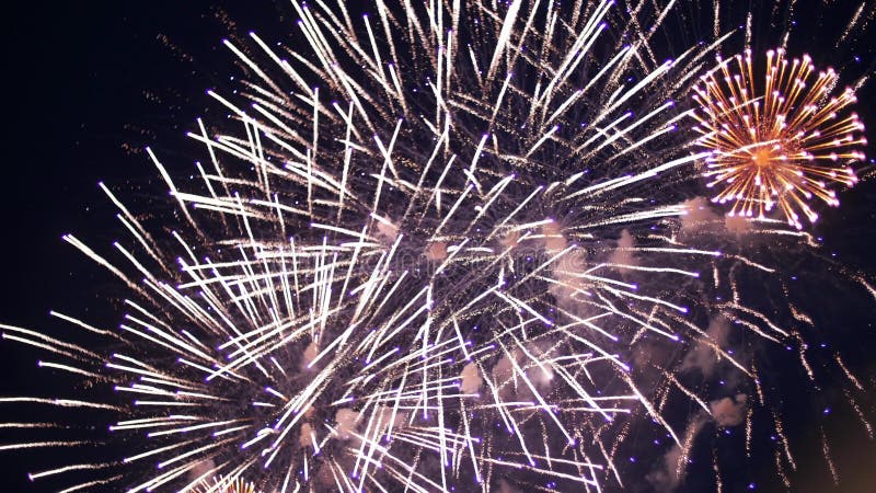 Big Beautiful Exploding Firework in the Dark Sky. Lots of Bright ...