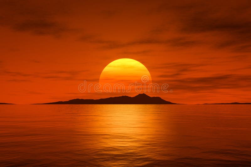 Big Beautiful Fantasy Sunset Over the Ocean Stock Illustration ...