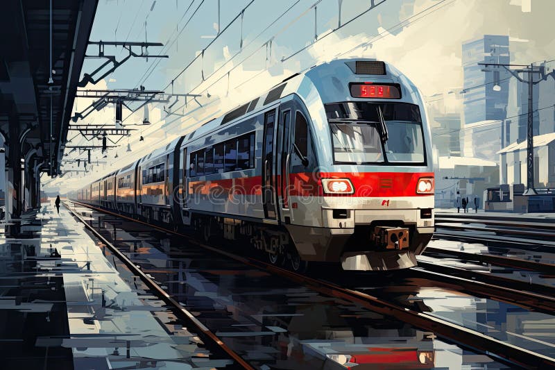 A Big Beautiful High-speed Passenger Train at the Station. Generated by ...