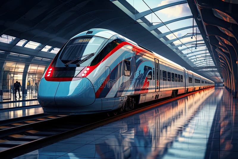 A Big Beautiful High-speed Passenger Train at the Station. Generated by ...