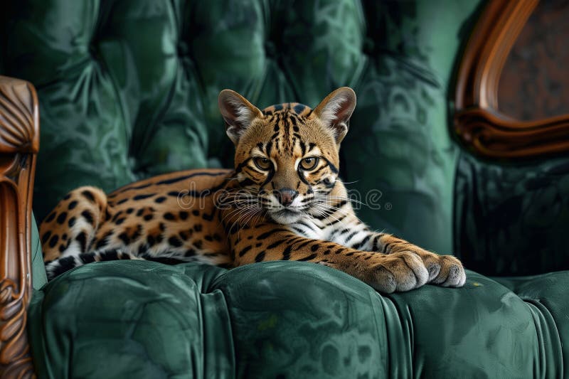 Big beautiful ocelot stock illustration. Illustration of green - 314019237