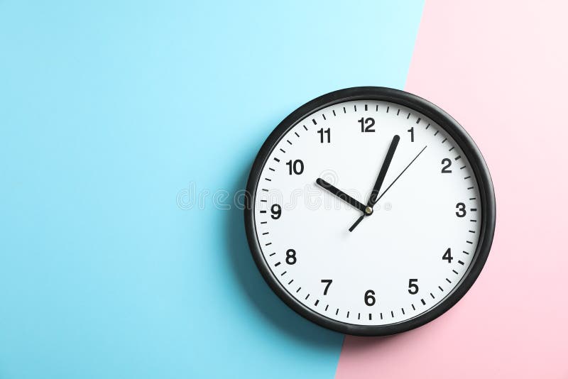 Big Beautiful Office Clock on Two Tone Solid Color Stock Photo - Image ...