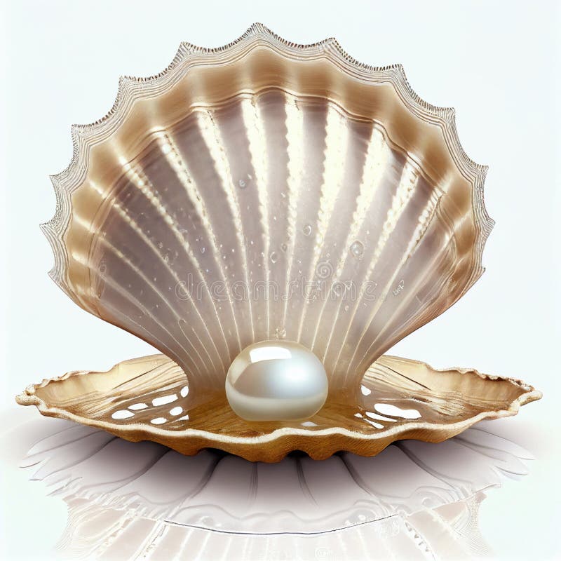 Big Beautiful Sparkling Pearl in a Shell, Isolated on White Close-up ...