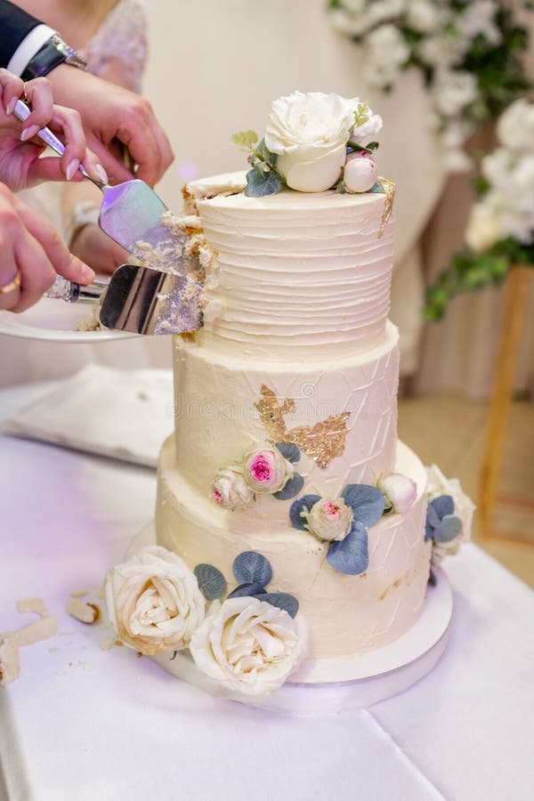 Big Beautiful Wedding Cake on the Table in the Restaurant Stock Image ...