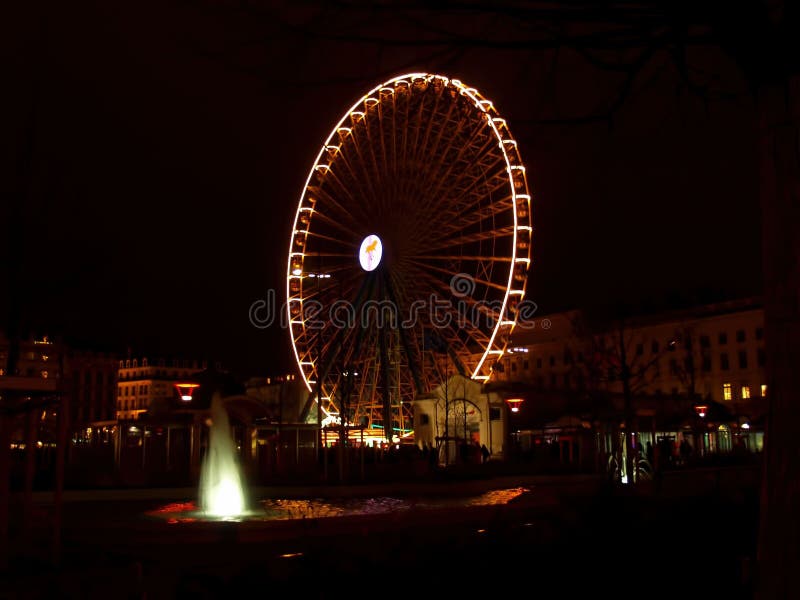 The Big Beautiful Wheel in the Night in Lyon Stock Image - Image of ...