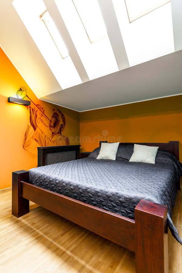 Big bed in a bedroom stock image. Image of designed, cupboard - 43248501