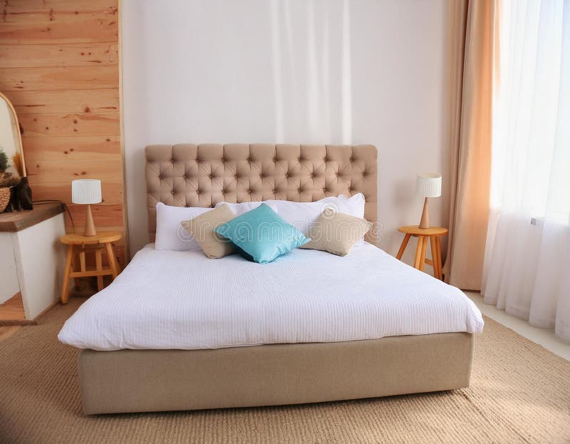 A big bed interior room stock illustration. Illustration of style ...
