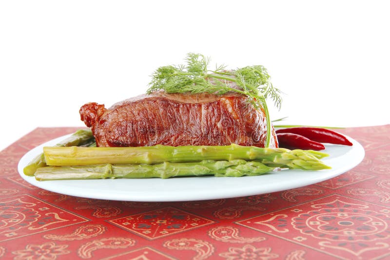 Big Beef Block on Blue Dish Stock Photo - Image of pork, blue: 14482884