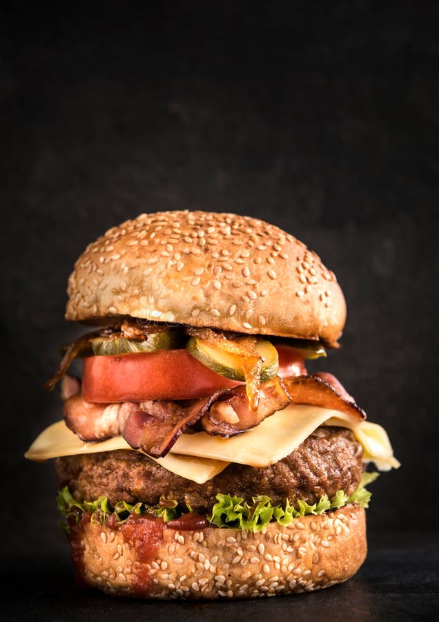 Beef Burger and Onion Rings Stock Photo - Image of hamburger, french ...