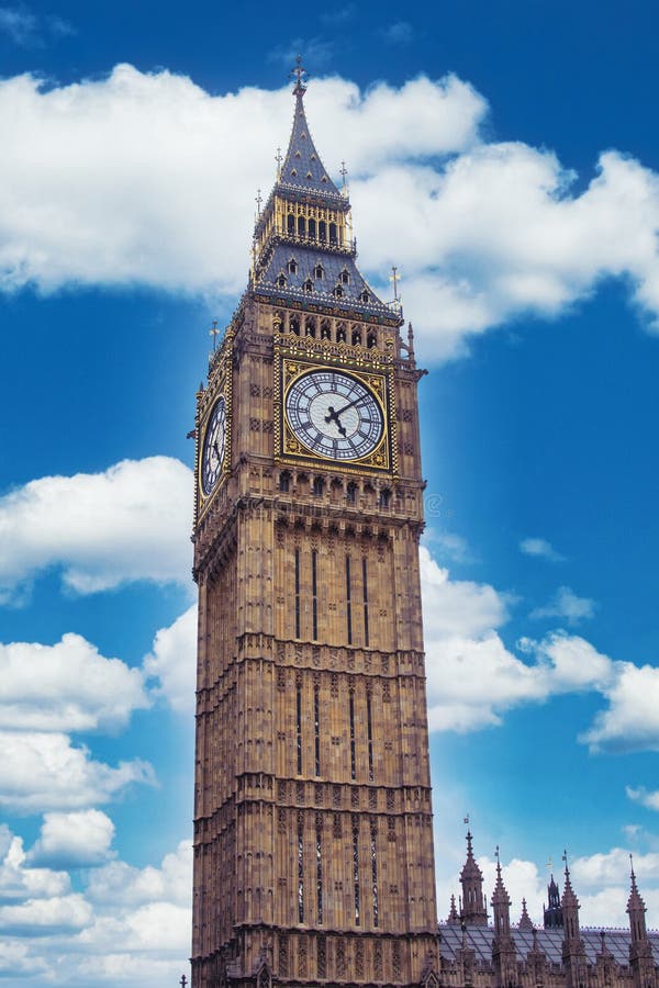 Big Ben on Blue Sky Background in London, UK Stock Photo - Image of ...