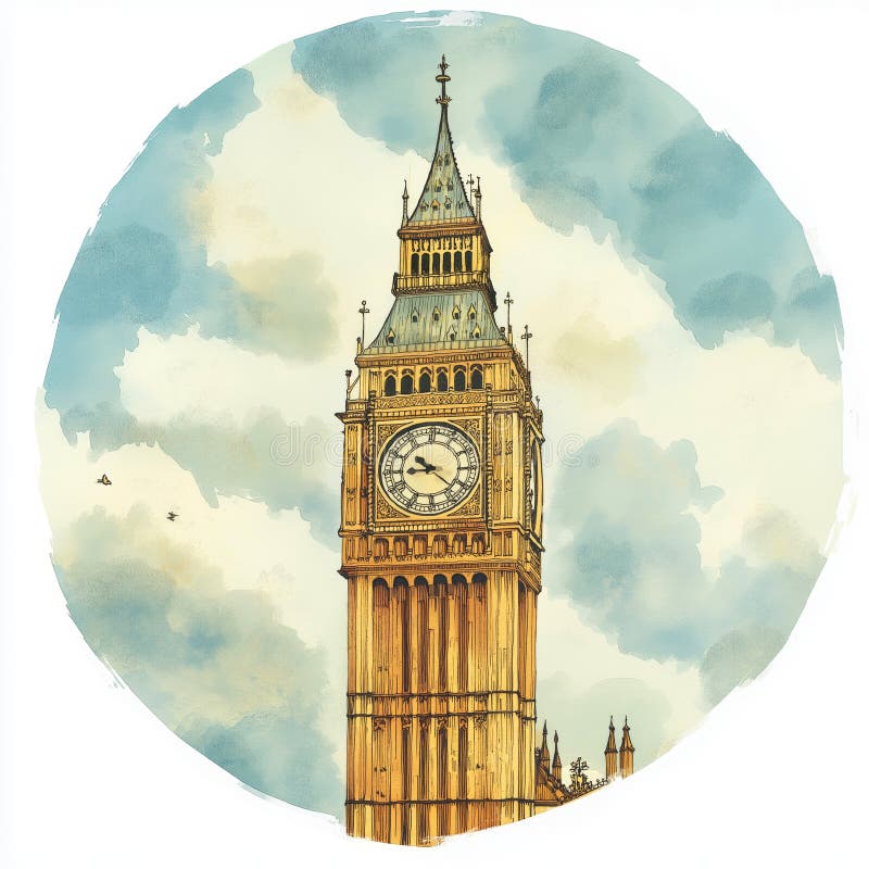 Big Ben Circle Watercolor Painting. Big Ben Stock Illustration ...