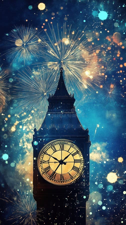 Big Ben Clock Tower Illuminated with Fireworks in the Night Sky Above ...