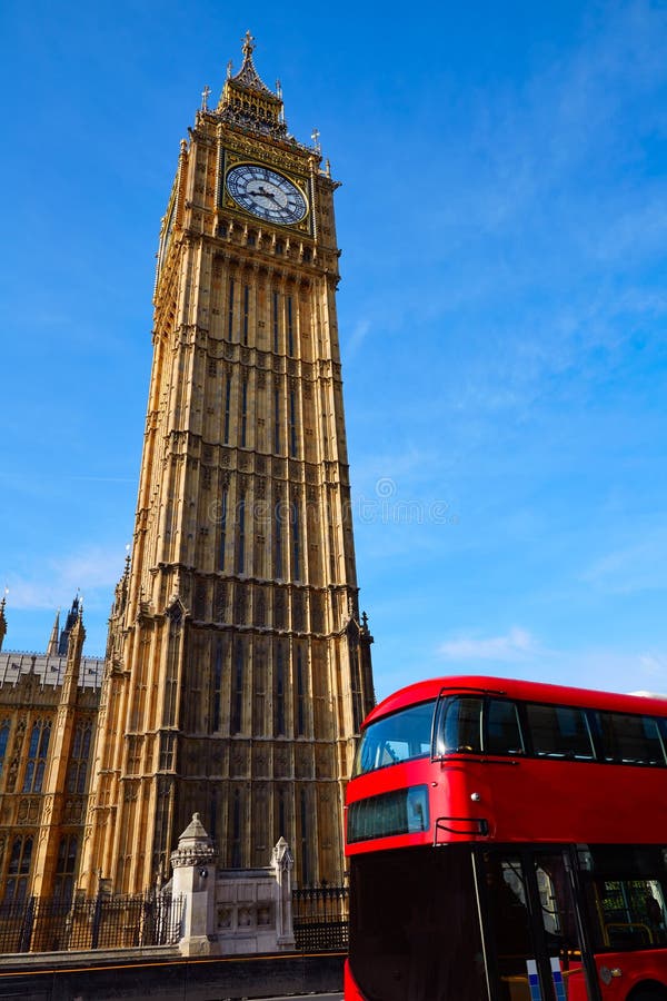Big Ben Clock Tower and London Bus Stock Image - Image of culture ...