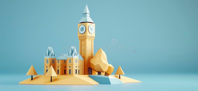 Big Ben. 3D Rendering of Big Ben in London in Simple Low Poly Origami ...