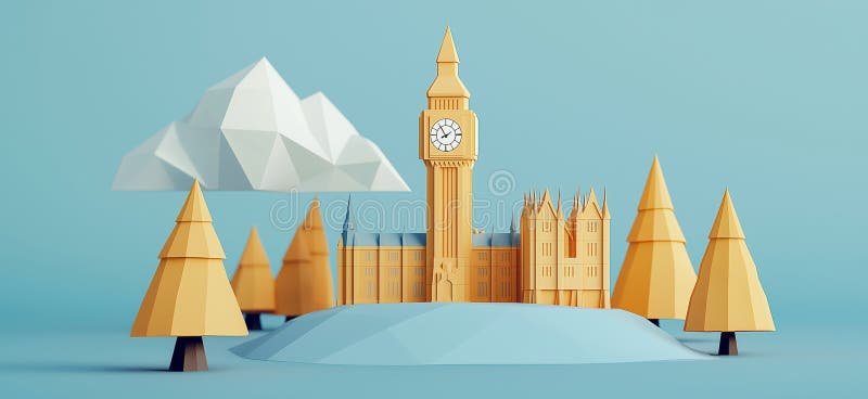 Big Ben. 3D Rendering of Big Ben in London in Simple Low Poly Origami ...