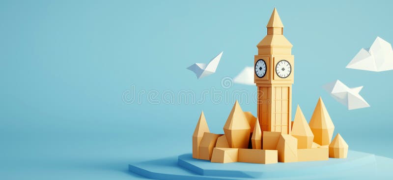 Big Ben. 3D Rendering of Big Ben in London in Simple Low Poly Origami ...