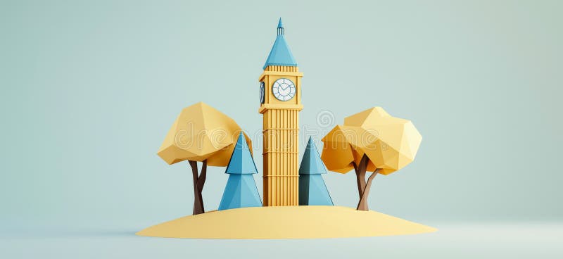 Big Ben. 3D Rendering of Big Ben in London in Simple Low Poly Origami ...