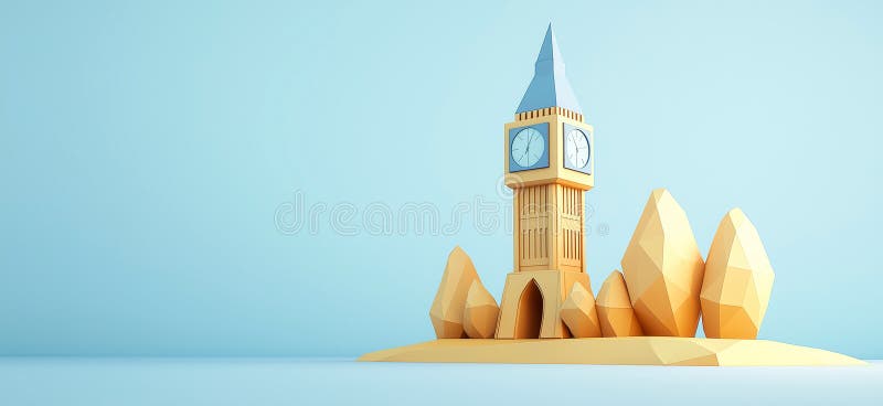 Big Ben. 3D Rendering of Big Ben in London in Simple Low Poly Origami ...