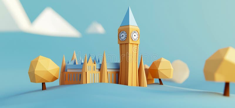 Big Ben. 3D Rendering of Big Ben in London in Simple Low Poly Origami ...