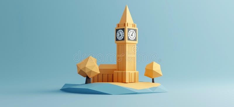 Big Ben. 3D Rendering of Big Ben in London in Simple Low Poly Origami ...