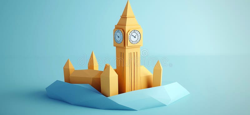 Big Ben. 3D Rendering of Big Ben in London in Simple Low Poly Origami ...