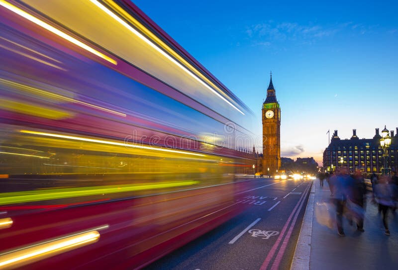Big Ben with Double Decker Bus and Crowd at London, UK Stock Image ...