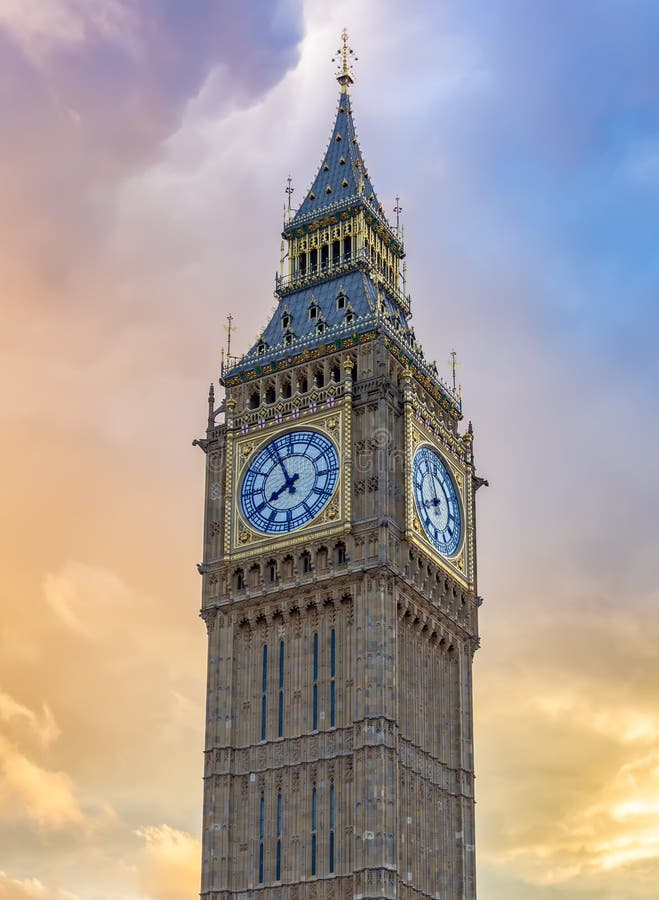 Big Ben (Elizabeth) Tower at Sunset, London, UK Stock Image - Image of britain, houses: 399939997