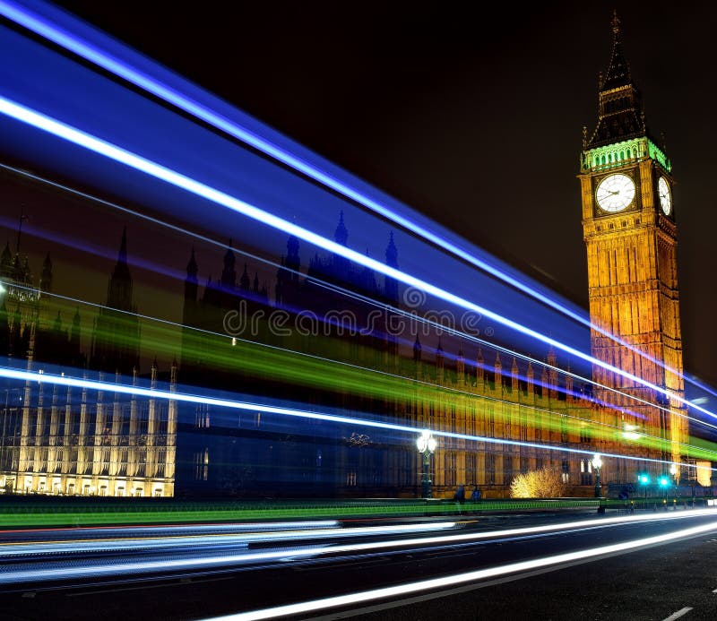 Big Ben Light Trails stock image. Image of westminster - 51556029