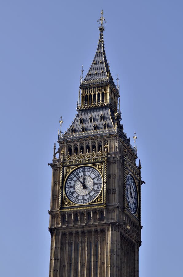 Big Ben London Clock Blue Sky Center Average Week Day Stock Photo ...