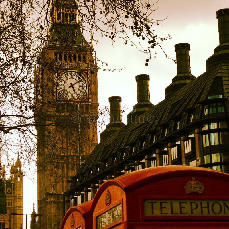 Big Ben Red Phone Booths and London Rooftops Stock Image - Image of ...